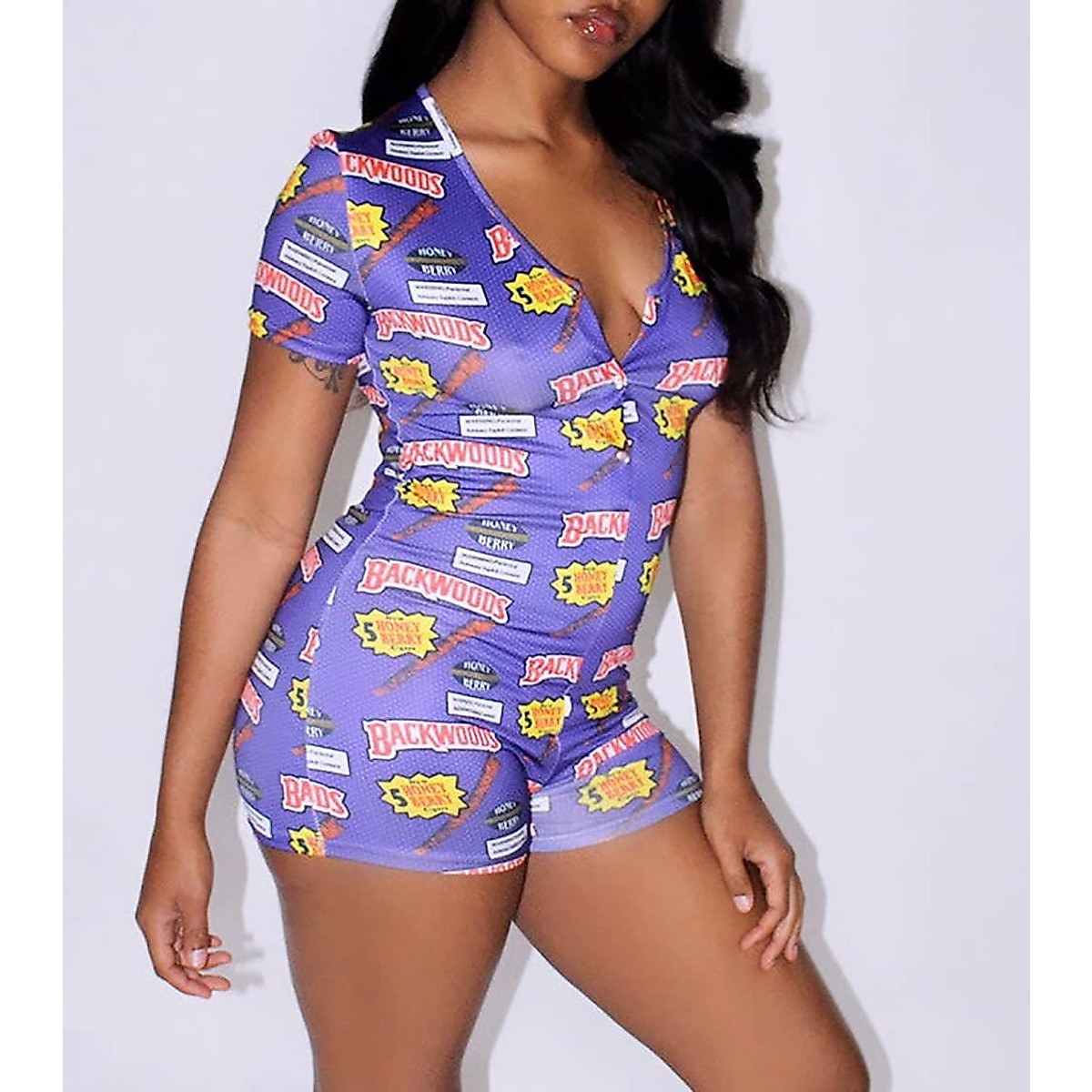 MissShorthair Short Sleeve Onesies for Women, Onesie Pajamas for Women Shorts (Backwoods Purple, XL)…