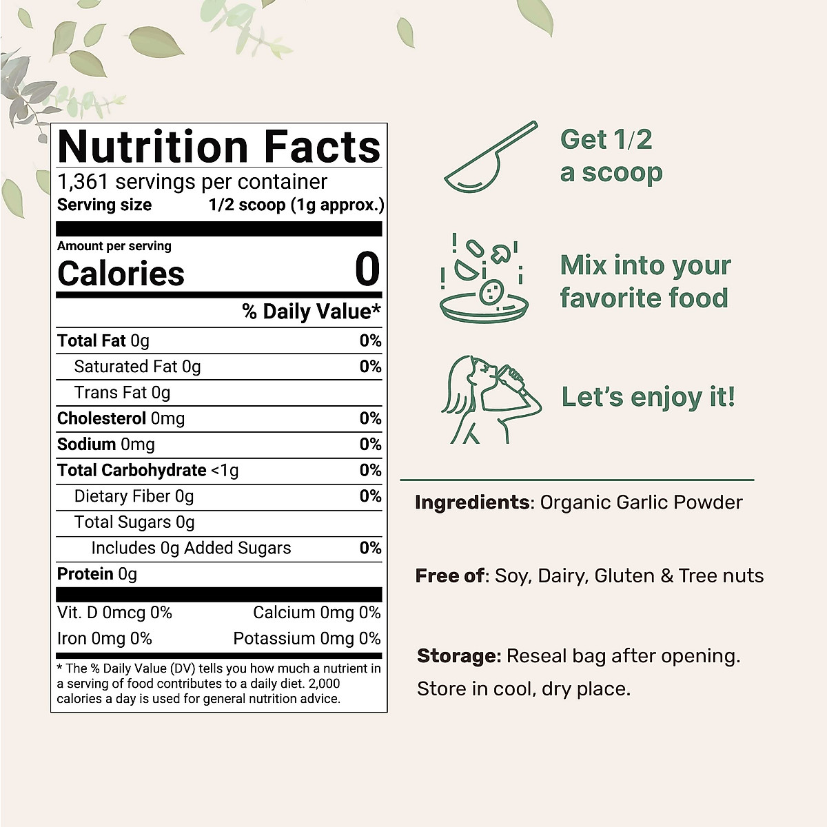 Organic Garlic Powder, 3lbs | Premium Source from Harvested Raw Allium Sativum Bulb |Culinary Grade | Great for Seasonings, Meats & Vegetables | Additive Free, Non-GMO, Bulk Supply