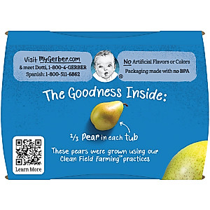 Gerber Natural for Baby 2nd Foods Baby Food Tubs, Pear, Non-GMO Pureed Baby Food, Made with Natural Fruit & Vitamin C, 2-4 OZ Tubs Per Pack (Pack of 4)