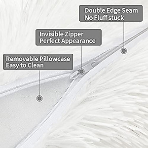 Decorative Fluffy Throw Pillows for Room Sofa Bed, Jelymark Fuzzy Body Pillow, Luxury Soft Faux Fur Round Long Couch Pillows for Kid Reading Sleeping, Removable Pillow Cover and Inserts, White 8x25 In