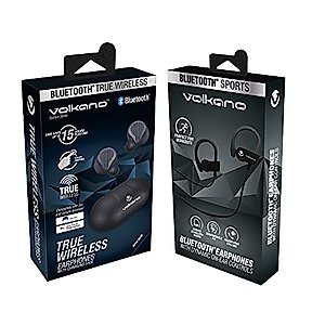Volkano Scorpio Series 15Hr Bluetooth Ear Buds for Running and Type-C Charging Case [Black] Volkano Race Series Bluetooth Earbuds with Ear Hooks & Microphone for Sports [Black] - 2 Items