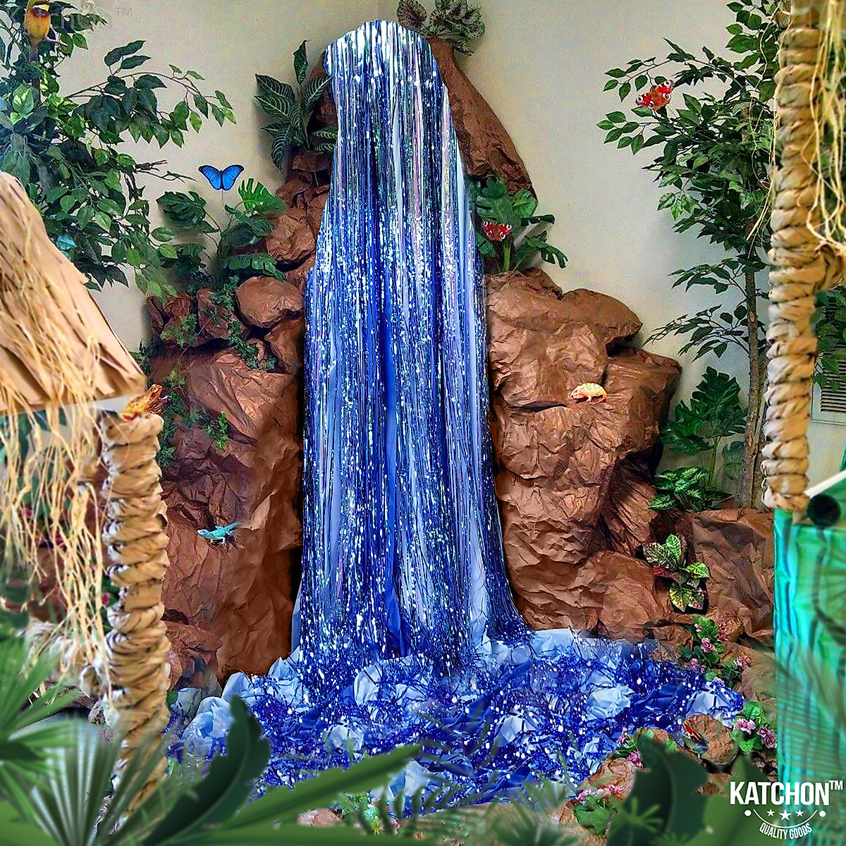 KatchOn, Xtralarge Blue Fringe Backdrop - 8x3.2 Feet, Pack of 2 | Blue Streamers Party Decorations | Blue Fringe Curtain for Ocean Decorations | Under The Sea Party Decorations, Blue Party Decorations