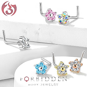 Forbidden Body Jewelry 20g Surgical Steel L Shaped Nose Ring with 5-CZ Flower Top