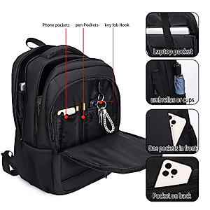 QINOL Travel Laptop Backpack Anti-Theft Work Bookbags With USB Charging Port, Water Resistant 15.6 Inch College Computer Bag for Men Women (Black)