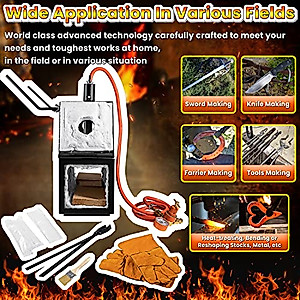Triple Burners Portable Propane Gas Forge Three Burners 2600°F/1425℃ Large Capacity Square Forging Furnace for Blacksmithing Farrier Knife Tool Making Equipment with Tong & Gloves