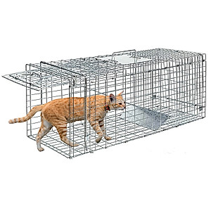 24" Heavy Duty Squirrel Trap for Attic,Humane Cat Trap Small Animal Trap Live Traps for Stray Cats, Rabbits, Raccoons, Skunks, Possums and More Rodents,Collapsible Steel Catch and Release Animal Cage