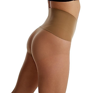 Frola Seamless Silk Stockings for Women 15 Dernier Run Resistant Control Top Sheer Tights(Light Skin,Large)