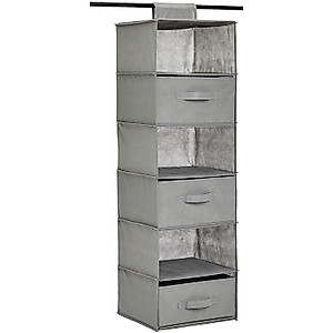 Amazon Basics 6-Tier Hanging Shelf Closet Storage Organizer with Removable Drawers, Grey, 6.9"D x 13.6"W x 12.2"H