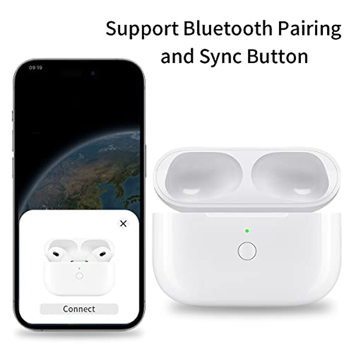 Wireless Charging Case Compatible for AirPods Pro, Charger Replacement Cases Compatible with AirPods Pro, Support Bluetooth Pairing and Sync Button(Earbuds Not Included)
