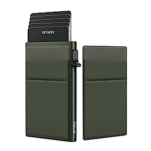 YESIIW Slim Card Holder Wallet - Minimalist Pop up Wallet for Men RFID Blocking with Money Pocket | Metal Wallet Card Case Green