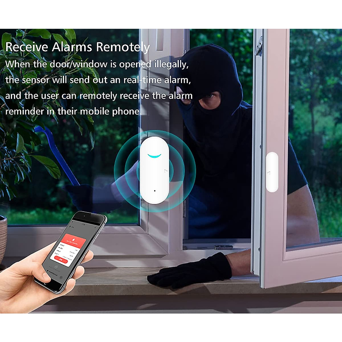 5 Pack WiFi Wireless Door Window Sensor,TUYA Smart Alarm with Free Notification APP Control Home Security Alarm System，Compatible with Alexa Google Assistant