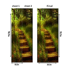 Door Mural - FLFK 3D Door Sticker Peel and Stick, Removable Self-Adhesive Scenic Door Wallpaper for Home Decor, 30.3 "W x 78.7 "L, Set of 2 Sheets