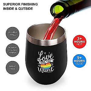 Mighun Love Who Your Want Wine Tumbler with Lid, Pansexual Bisexual LGBTQ Vacuum Coffee Tumbler, Gay Pride Stemless Insulated Wine Glasses Cup for Champaign, Cocktail, Beer