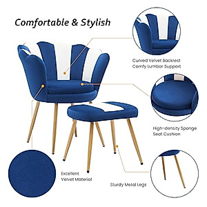 MoomJiee Velvet Accent Chair with Ottoman Set of 2,Upholstery Modern Club Chair with Footrest,Comfy Barrel Living Room Armchair with Golden Metal Legs for Bedroom Living Reading Room Office