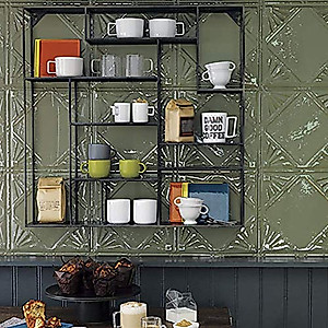 PIBM Stylish Simplicity Shelf Wall Mounted Floating Rack Shelves Iron Art Simple Rectangle Bookshelf Display Stand Collection Rack, Black ,