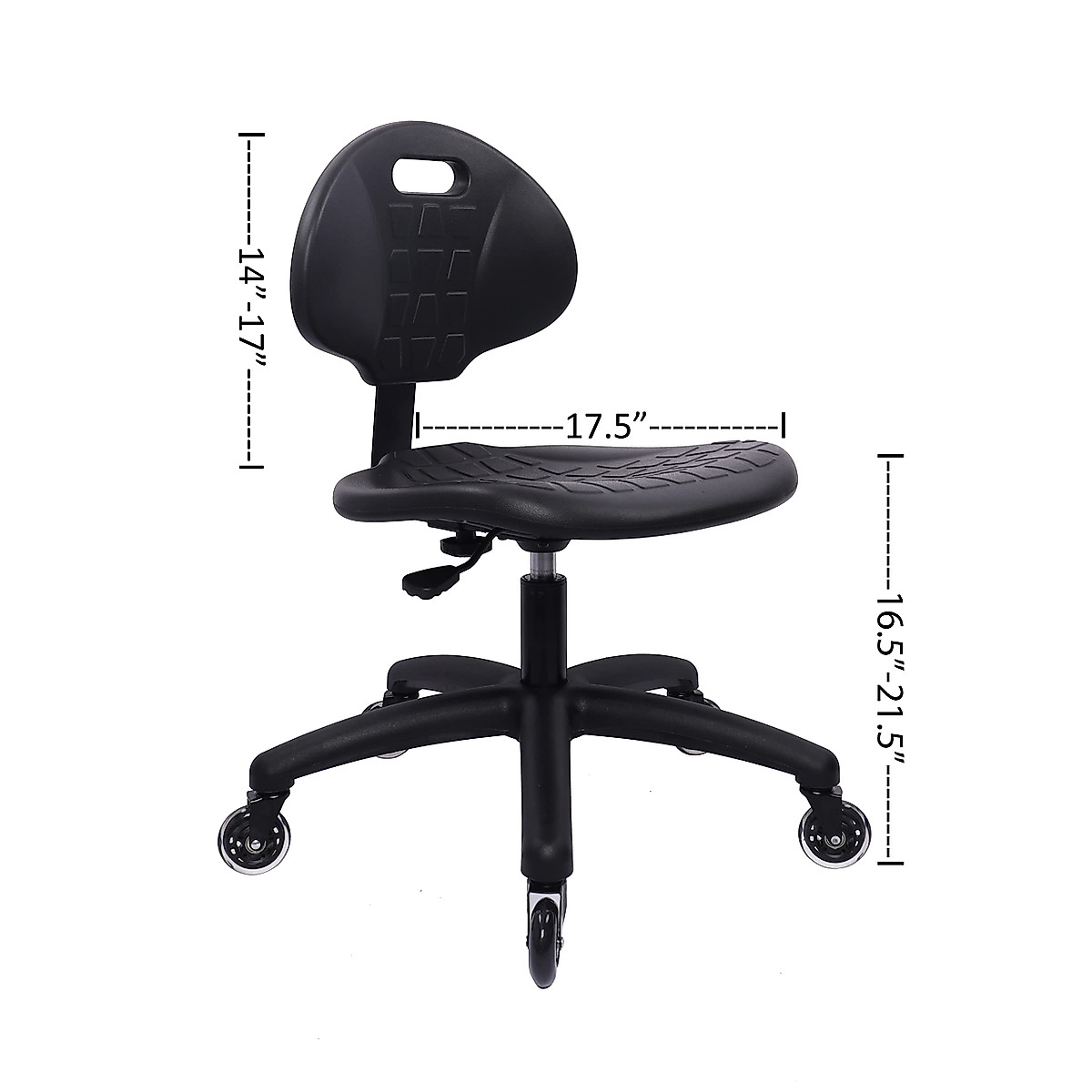 Chair Master Table Height Chair/Stool-Easy to Clean! Deluxe Ergonomic Polyurethane Chair. 5" of Height Adj (16.5"-21.5") 450 lb Capacity. Automotive, Lab, Garage, Home, Office (Rubber Roller, Black)