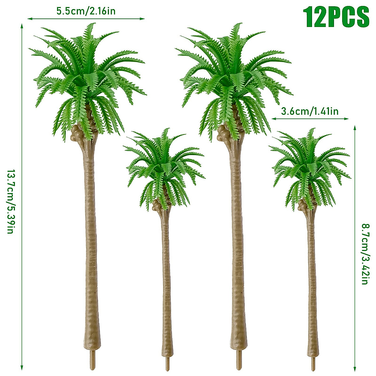 12PCS Model Coconut Palm Tree, Mini Scenery Model Tree for Train Railway Scenery, Diorama, Cake Topper, Miniature Garden, Plant Pots Bonsai Craft, Micro Landscape Sandbox