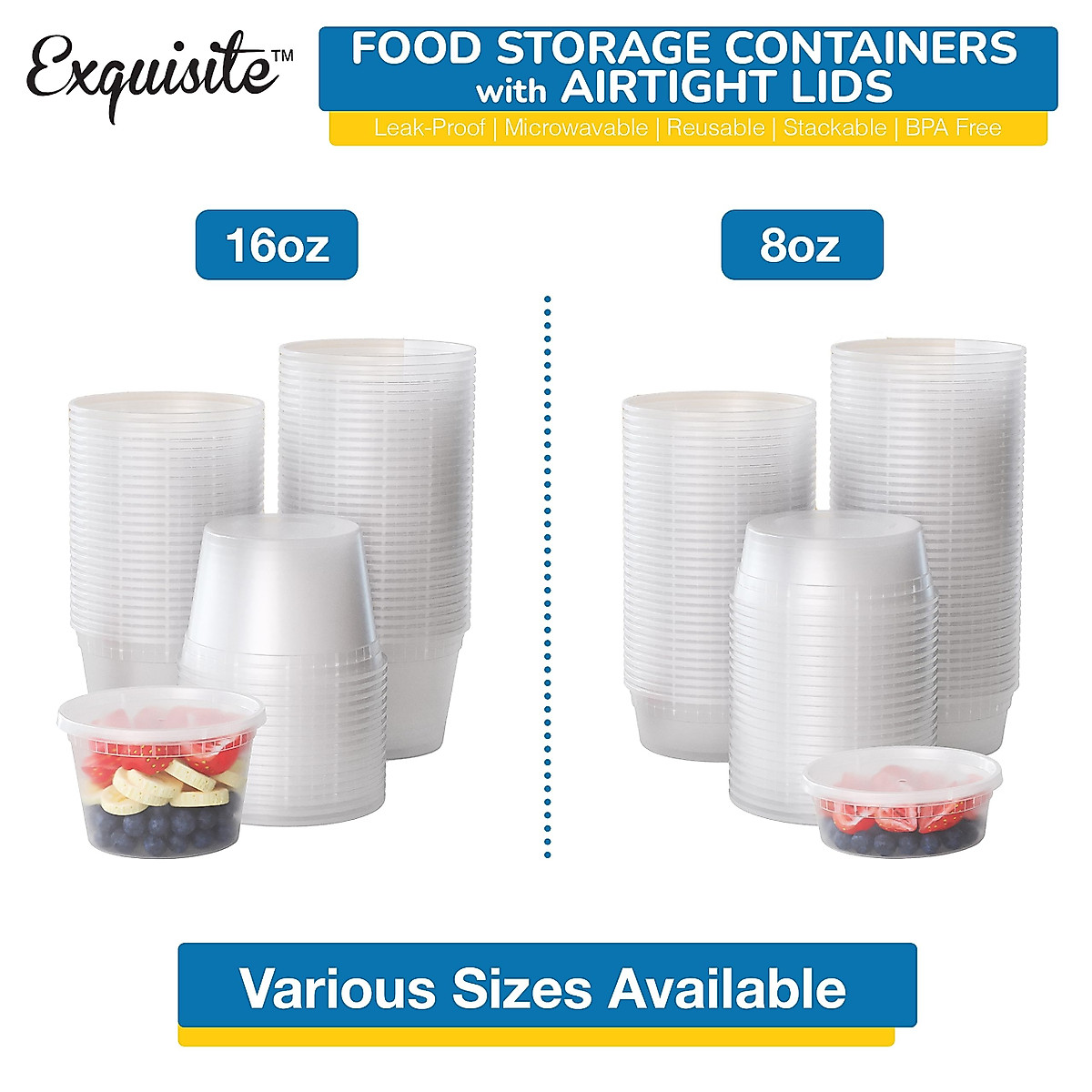 Disposable 16 oz Plastic Containers With Lids - 48 Of Each Containers And Lids - Leak Resistant Containers For Food - Deli Containers - Clear Stackable Containers - Microwave And Freezer Safe