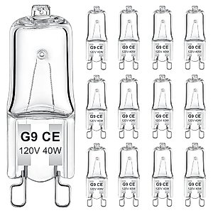 AUZOSL G9 Halogen Bulbs, 12 Pack, 120V, 40W, Dimmable, T4 2 Pin Base, 2700K Warm White (40, Watts)