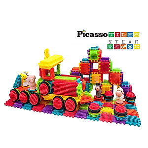 Picasso Toys PTB151 151pcs Hedgehog Block Block STEM Building Tiles Truck Theme Set Learning Playset STEM Toy Set Educational Kit Child Brain Development Preschool Kindergarten Toy w/Animal Figures