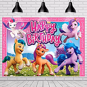 Treasures Gifted My Little Pony Birthday Party Supplies - My Little Pony Backdrop - 4.25ft Tall x 6ft Wide Happy Birthday Backdrop - Large My Little Pony Birthday Banner - My Little Pony Photo Prop