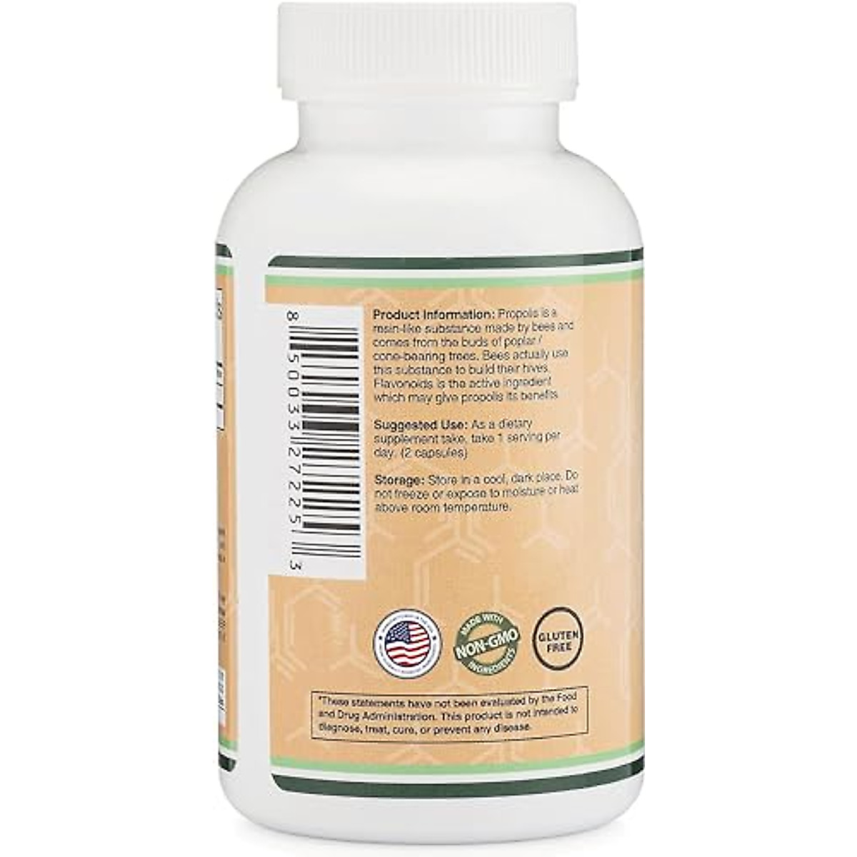 Bee Propolis Capsules 1,000mg Servings, 120 Count (Most Potent Propolis Extract Std. to 5% Flavonoids) No Fillers, Vegan Safe, Non-GMO, Gluten Free (Immune Support Supplement) by Double Wood