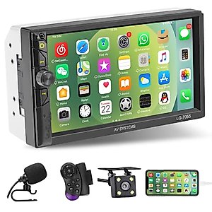 Double Din Car Stereo,7 Inch Car Stereo,Touch Screen Stereo with Backup Camera,Car Radio Support Bluetooth Hands Free Calling/Mirror Link/USB/TF/FM/AUX/MIC/EQ/Remote Control/Fast Charging