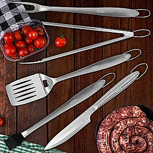 MAGIC FLAME 18'' Grill Set Heavy Duty Barbecue Accessories- Grill Set 5pc Grill Tools with Spatula, Fork, Knife, Brush & BBQ Tongs - Grill Gifts for Men, Stainless Steel Grill Tools