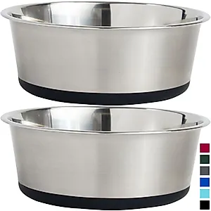 GORILLA GRIP Set of 2 Dog Bowls, Holds 8 Cups (64 fl oz), Heavy Duty Metal Food and Water Bowl for Feeding Dogs and Cats, Dishwasher Safe, Rust Resistant Stainless Steel, BPA Free Rubber Base, Black
