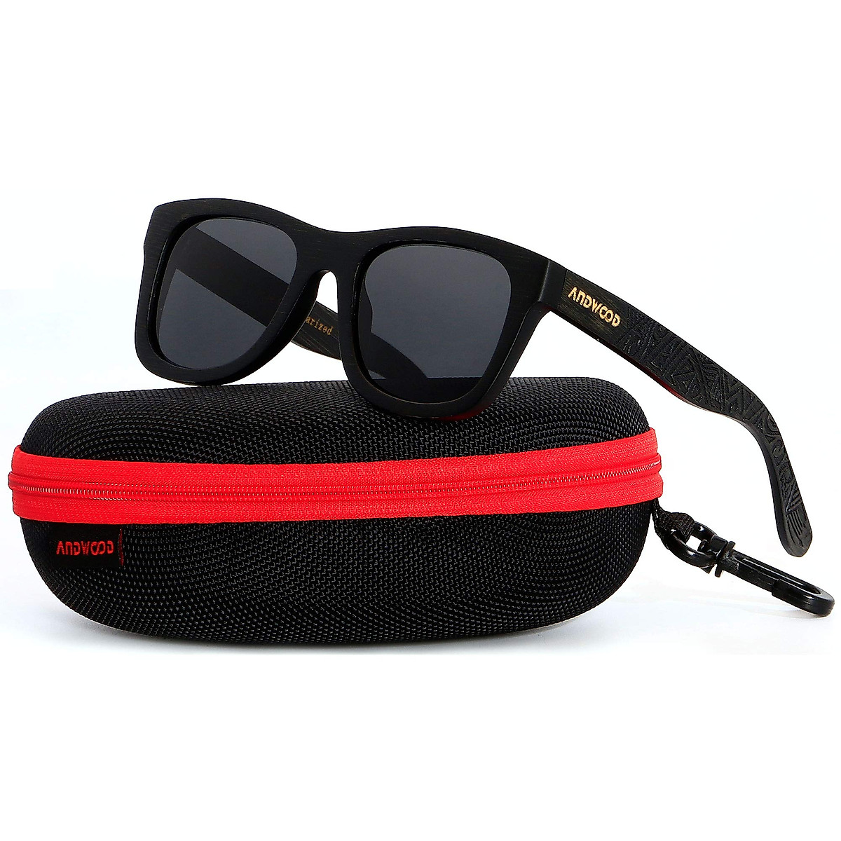 ANDWOOD Bamboo Sunglasses Floating for Men Women Wood Sunglass Wooden Frame Polarized Vintage Black Handmade