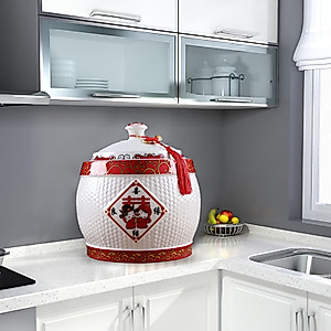 Ceramic Rice Jar With Lid Traditional Chinese Style Food Storage Jars Classic Food Dispensers Ceramic Household Rice Storage Box With Lid Suitable For Cereal, Flour, Sugar, Coffee, Rice(C-30*30*35cm)