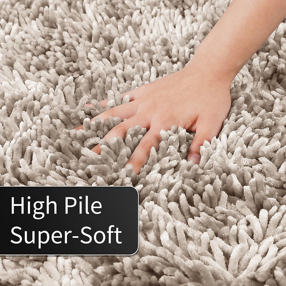 Yimobra Toilet Rugs U Shaped, Luxury Chenille Extra Thick U-Shaped Toilet Rug, Non-Slip Contour Mat for Bathroom Floor, Fluffy Soft, Absorbent Water, Machine Washable, 24.4 x 20.4 Inch, Khaki