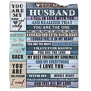 HAXOILO to My Husband Blanket from Wife Throw Letter Blankets for Couch Sofa Bed Warm Flannel Positive Encourage Throws Anniversary Birthday 50X60 Inch