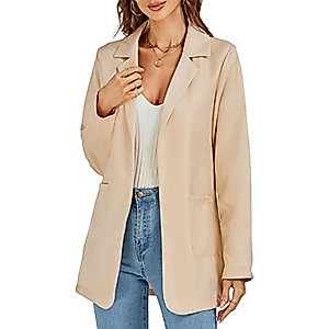 LYANER Women's Casual Long Sleeve Work Office Suit Cardigan Blazer Jackets with Pockets Beige X-Large