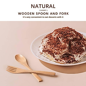 Hefild 2pcs 6.3inch Schima Wooden Utensil Set Including Wooden Spoons and Wooden Forks, Reusable Handmade Natural Wooden Cutlery, Sustainable Responsible Wood Flatware Set for Stirring Eating＆Camping