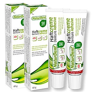 NaturDent Natural Denture Adhesive | Holds Dentures Longer and Stronger with NO Yucky Taste NO Zinc NO Paraben | Smile and Eat with Confidence | Gifts for Anyone with Dentures (2 Tubes)