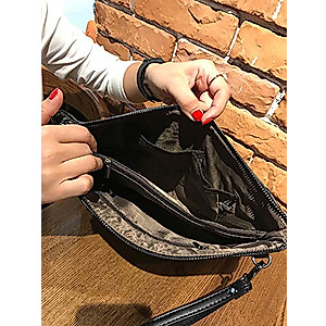 NIGEDU Fashion Women Clutches Rivet PU Leather Crossbody Bag Envelope Clutch Purse with Hand Strap (Black)