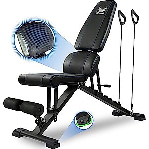 Weight Bench Adjustable Strength Training Workout Benches Foldable Work Out Incline Bench Set for Home Gym Weight Lifting Dumbbell Exercise Full Body Workout with Resistance Rope