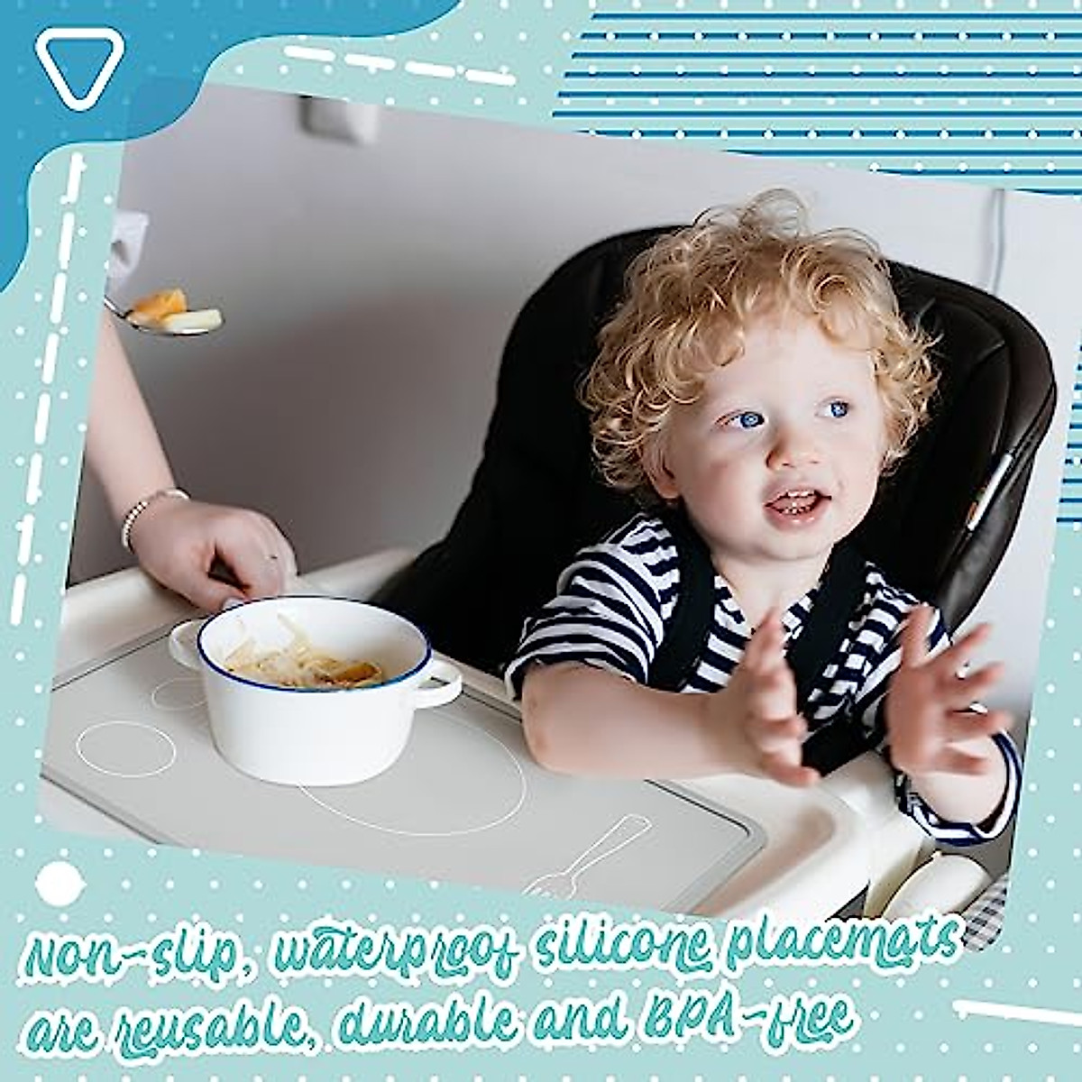 Zhehao 4 Pcs Montessori Kids Placemat, 16 x 12'' Non Slip Baby Placemat Silicone Placemats for Toddlers Baby Eating Mat Food Mats for Toddlers, Dining Table Setting Learning, Travel, Kitchen, 4 Colors