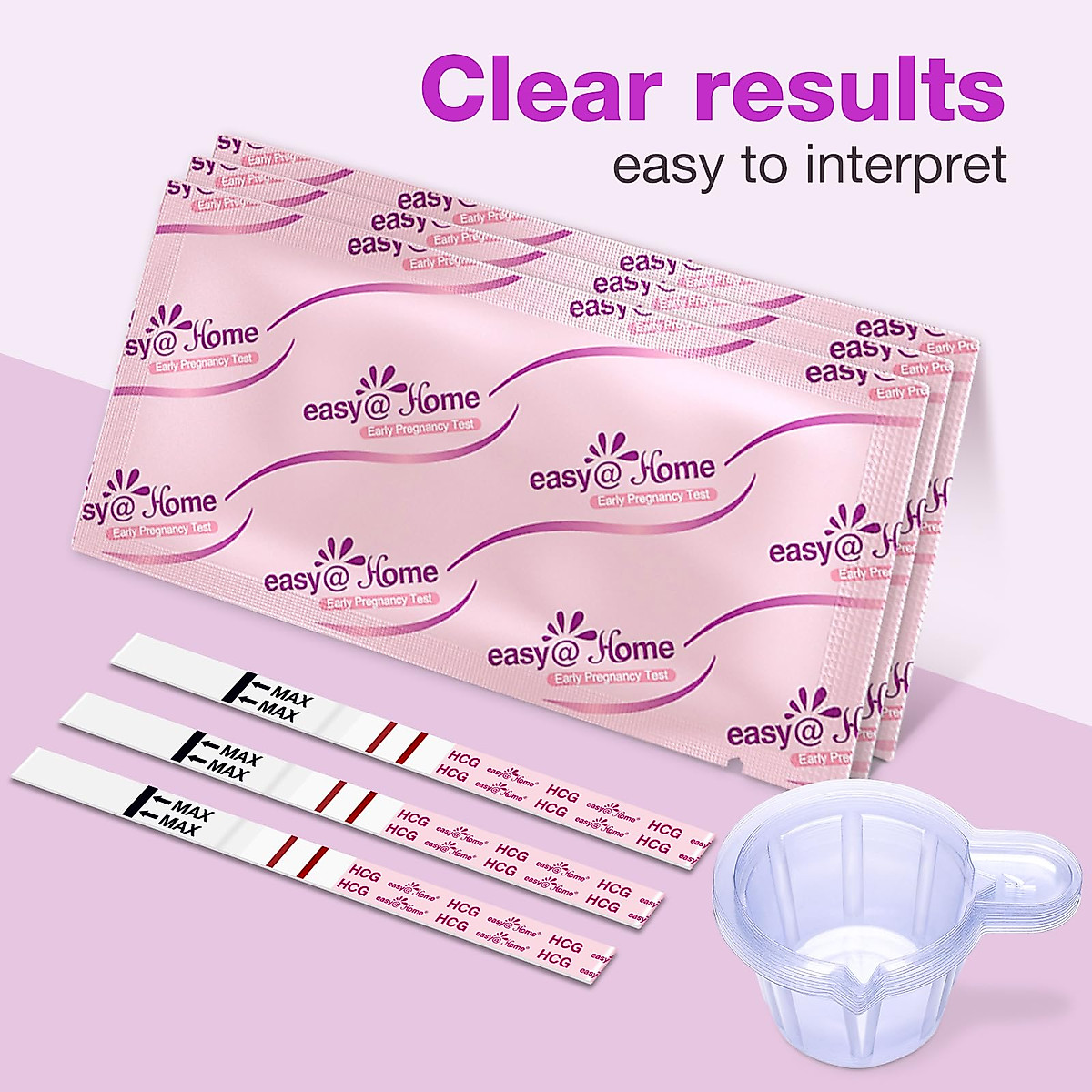 Easy@Home 40 Pregnancy Test Strips with 40 Urine Cups - Fast & Accurate Early Detection, Sensitive & Clear Results, Designed for Women Trying to Conceive EXP 07-31-2025