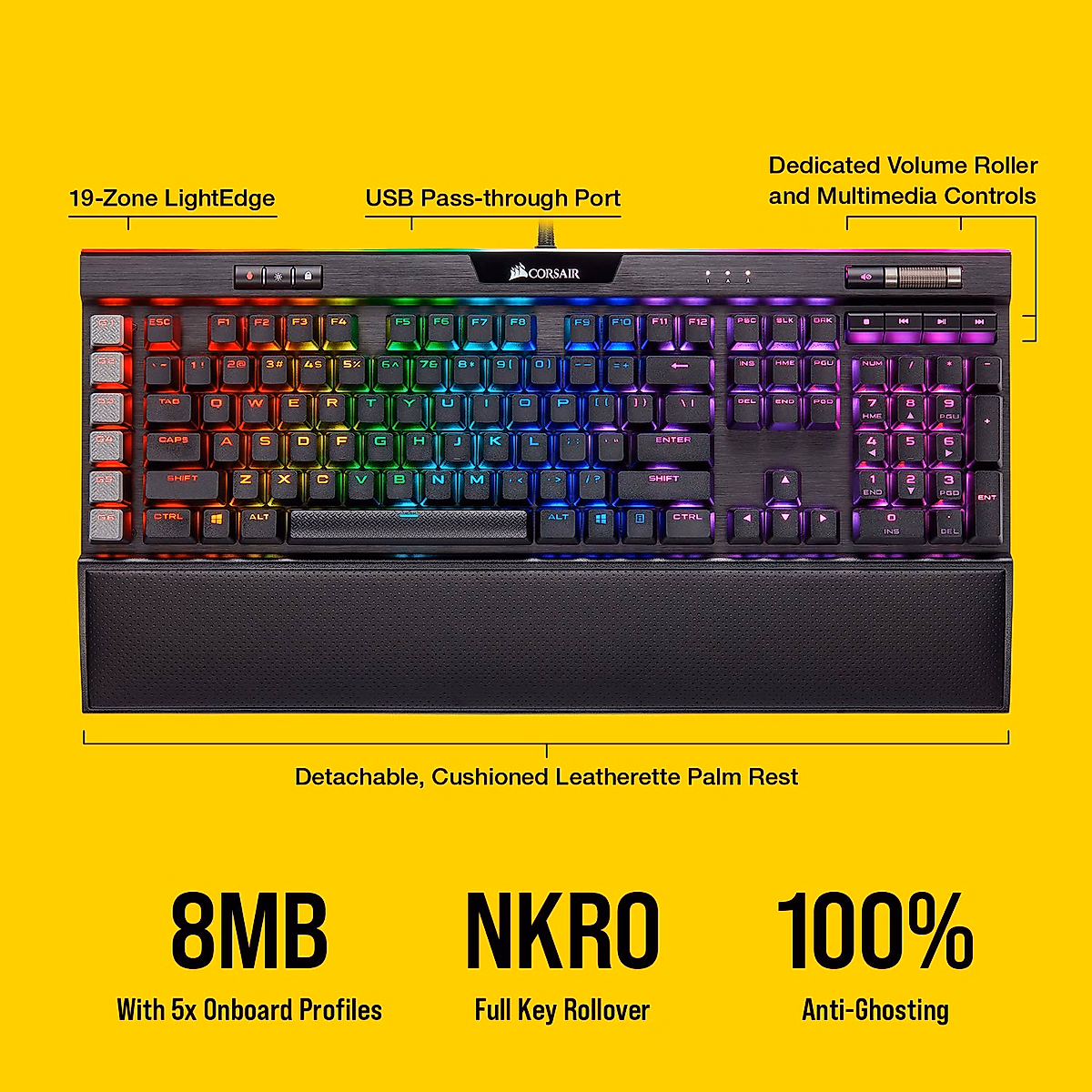 Corsair K95 RGB Platinum XT Mechanical Wired Gaming Keyboard, Backlit RGB LED, Cherry MX RGB Blue, Black