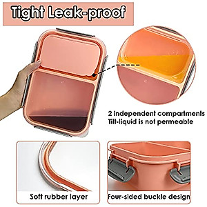 Cerlaza Bento Lunch Box Containers for Adults, Leak Proof Meal Prep Containers with 2 Compartments Dividers and Spoon, BPA-Free and Food-Safe Materials - Pink