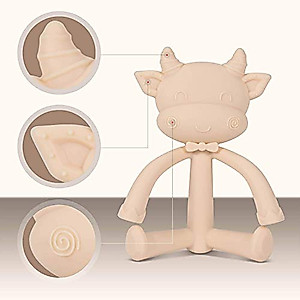 Baby Teething Toy Kids Teether 3 M+, Chewing Toy Made of Soft Food Grade Silicone,3D Supper Cute Attractive Cow Teether,Perfect Size for Baby Hands,BPA-free