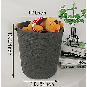 KUNRO Cotton Rope Baskets Woven Storage Organizer Round Open Dish for Jewelry Keys Toys Nursery Candy Gift Kids Room(Grey)