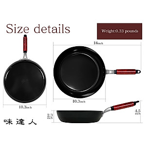 HOKURIKUALUMI Frying Pans Nonstick Iron Egg Pan Skillet Cookware Japanese Pans for Cooking Easy to Clean with Natural Wood Handle Made in Japan (Color: Black, 10 inches)