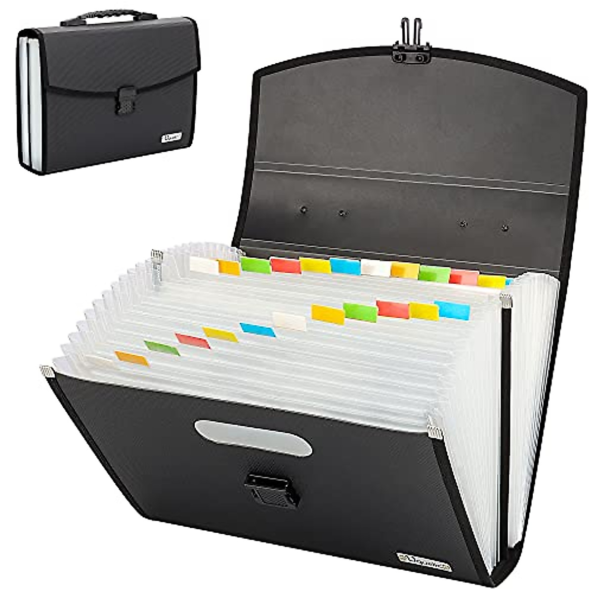 Uquelic 26Pockets Expanding File Folder - Upgraded Durable Buckle, Base with Ergonomic Portable Handle/Large A4 Letter Size Expandable File Organizer/Accordion Filing Document
