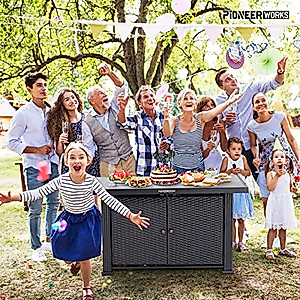 44 Inch Propane Fire Pit Table, PioneerWorks 50000BTU Rectangle Fire Table with Double-Sided Cover, Separate Storage Space, Slate Tabletop&Hidden Ignition, CSA Certified, Companion for Your Garden