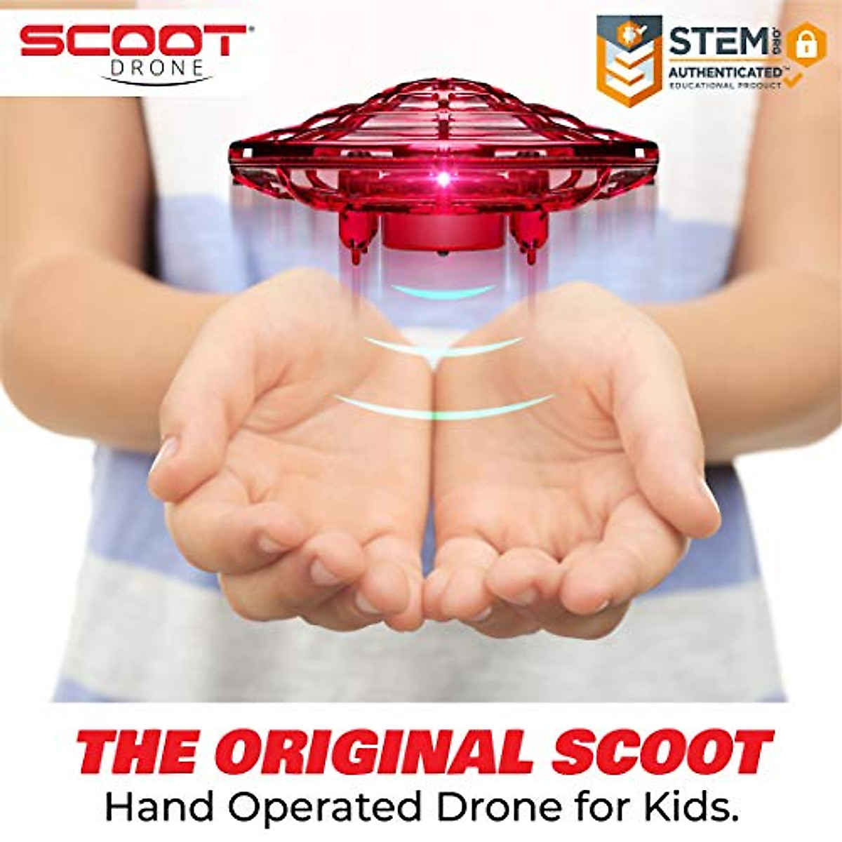 Force1 Scoot Hand Operated Drone for Kids or Adults - Hands Free Motion Sensor Mini Drone, Easy Indoor Small UFO Toy Flying Ball Drone Toy for Boys and Girls (Red)