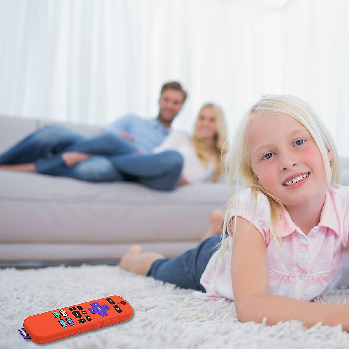 [2 Pack] Silicone Protective Case Compatible with Roku Voice Remote, Pinowu Anti-Slip Shockproof Remote Cover Compatible with Roku Express 4K+ 2021 Remote (Red+Blue)