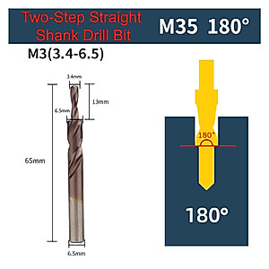 M35 HSS-CO Cobalt Two Stage Step Drill Bit Screw Counterbore Twist Countersink Drill for Stainless Drilling and Chamfering (M3 180)